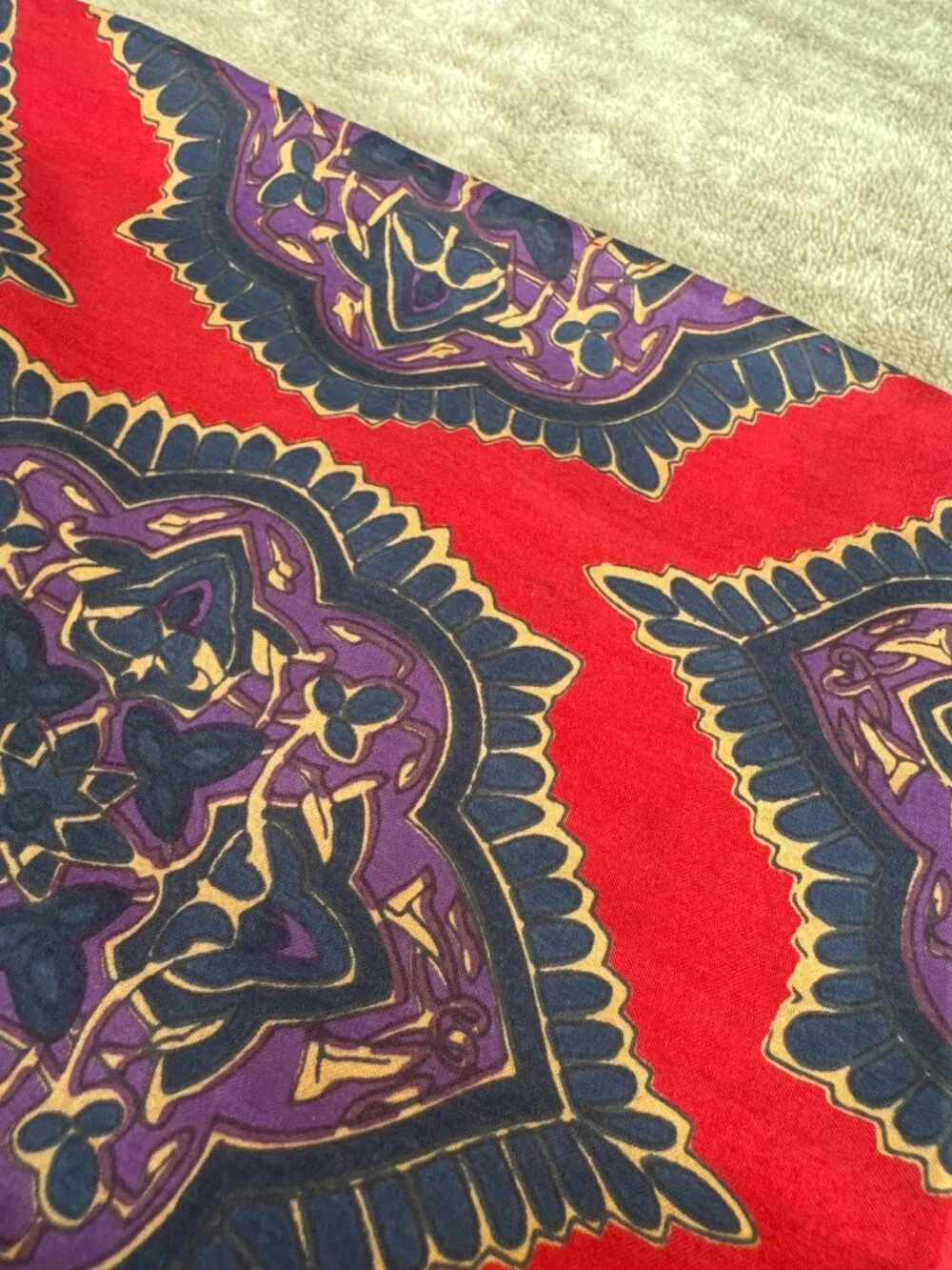 Accessories | Silk Red With Blue Purple Medallion Long Rectangle ...